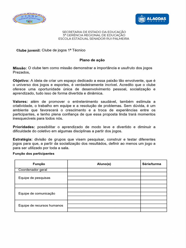 Clube de Jogos: Aprendizado e Socialização | PDF