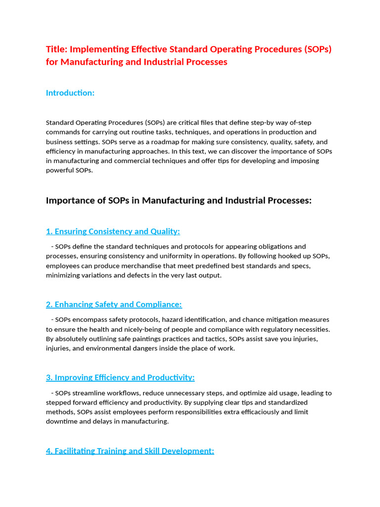 Implementing Effective Standard Operating Procedures (SOPs) For Manufacturing and Industrial ...