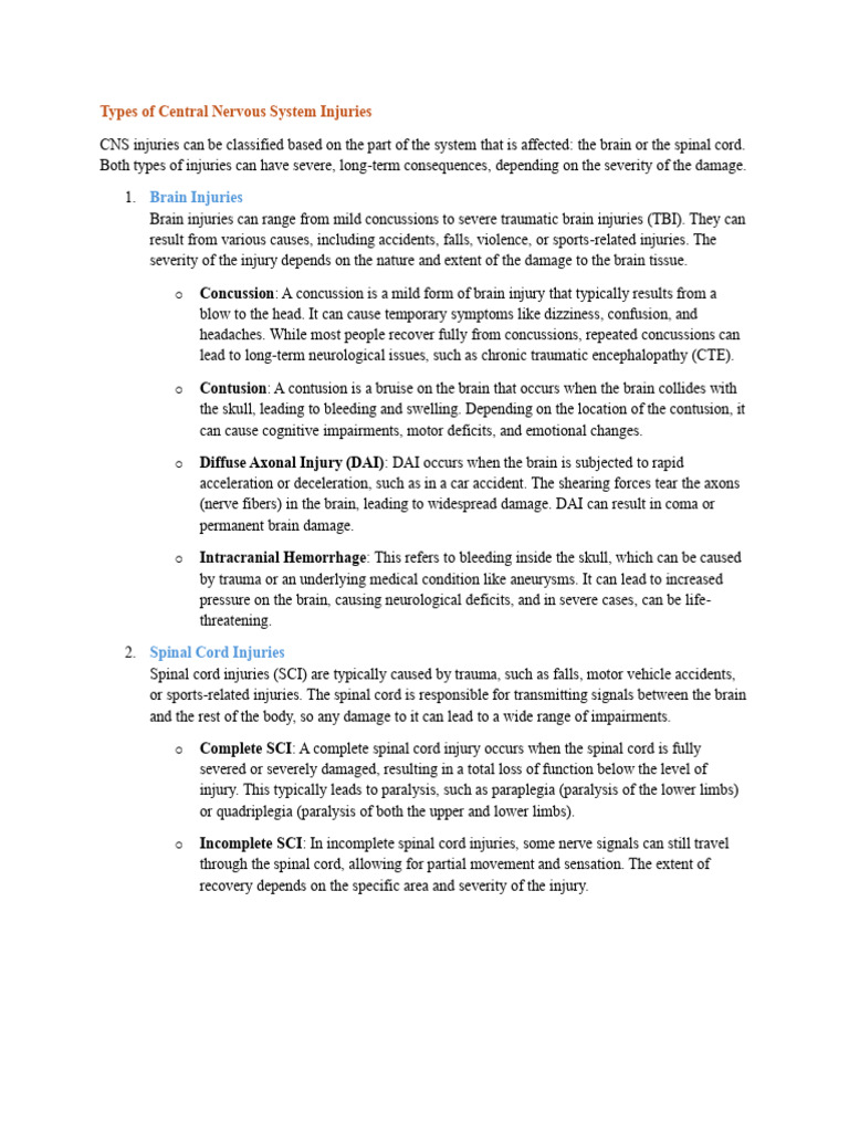 Types of Central Nervous System Injuries | PDF | Traumatic Brain Injury ...