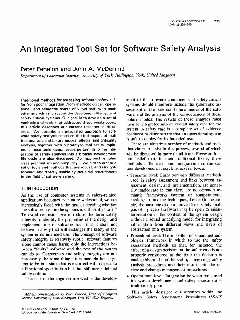 An Integrated Tool Set For Software Safety Analysis | PDF | System | Reliability Engineering