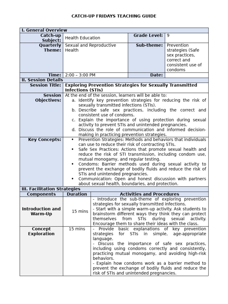 STI Prevention Strategies Teaching Guide | PDF | Safe Sex | Sexually ...