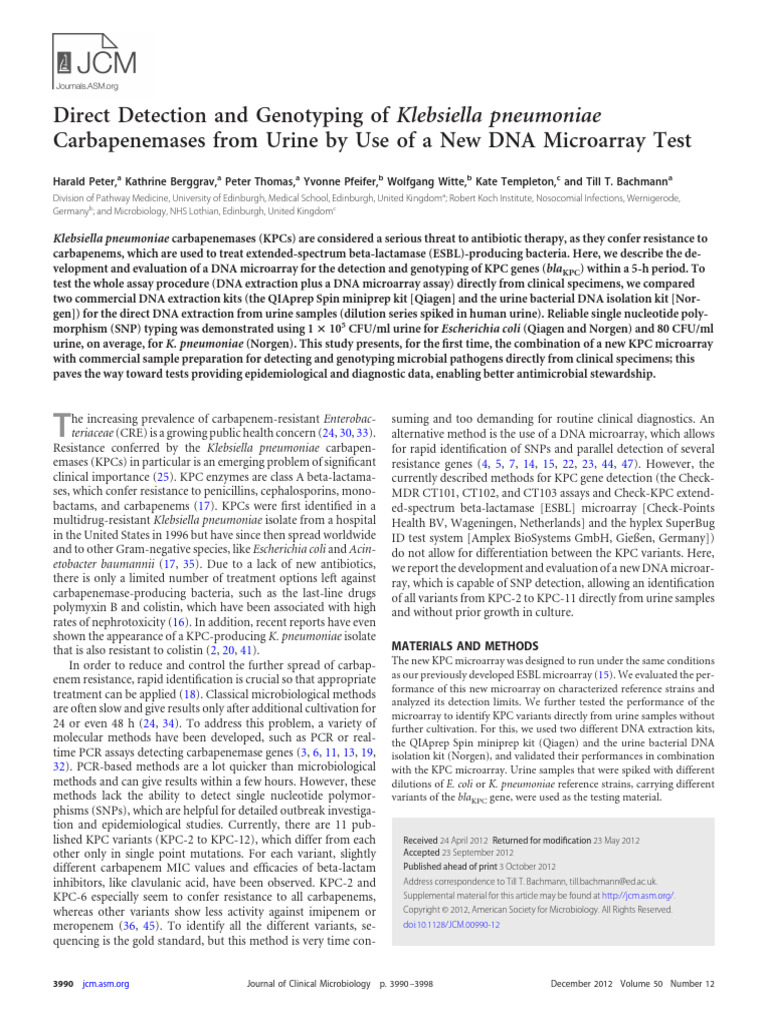 Direct detection and genotyping of Klebsiella | PDF | Dna Microarray | Beta Lactamase