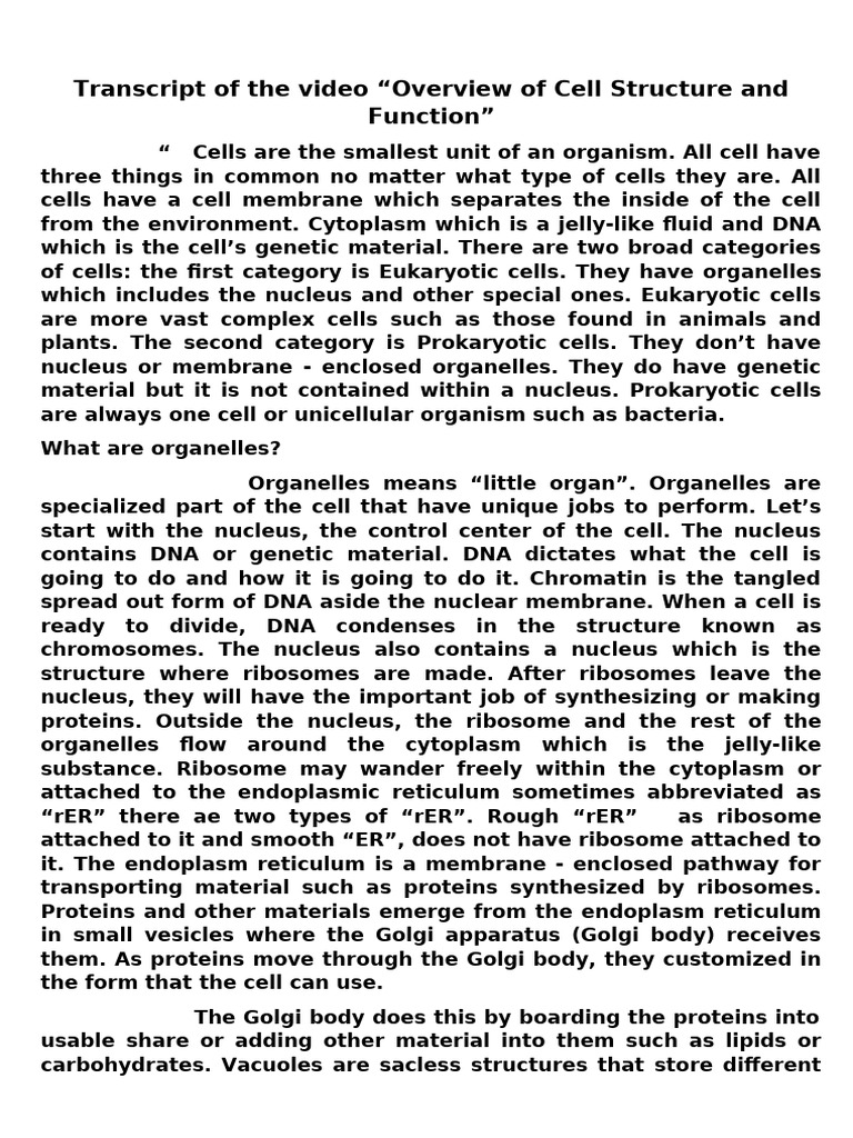 Cells Structure and Function-1 | PDF | Cell (Biology) | Endoplasmic Reticulum