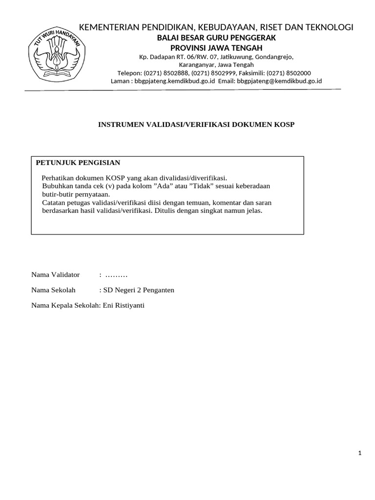 Instrumen Validasi Kosp | PDF