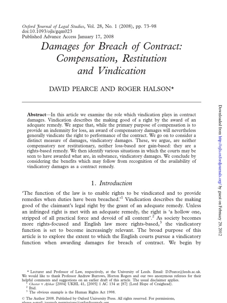 Damages for Breach of Contract | Damages | Restitution