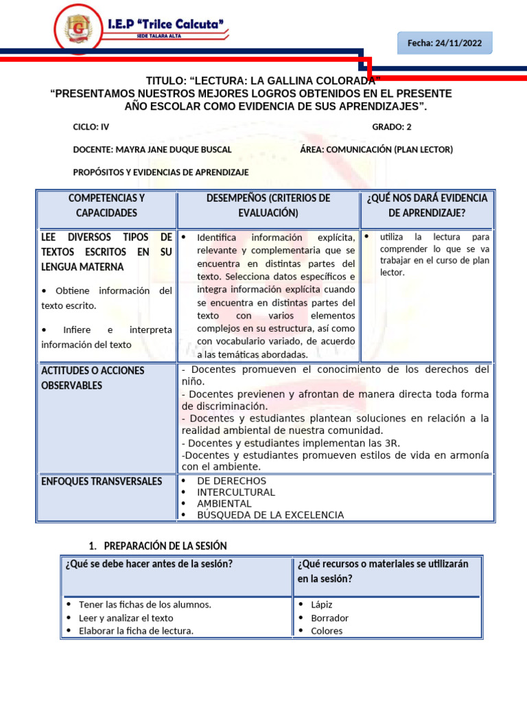 Sesión 26 La Gallina Colorada | PDF | Enseñando | Aprendizaje