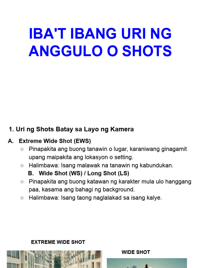 Bahagi Ll. Iba't Ibang Uri NG Shots | PDF