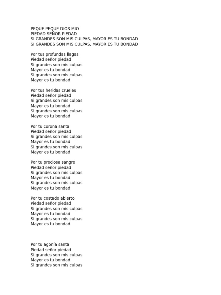 Letra de "Peque Peque Dios Mío" | PDF