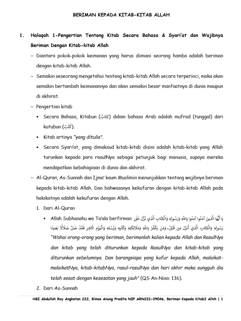 HSI ABDULLAH ROY_BERIMAN KEPADA KITAB-KITAB ALLAH | PDF