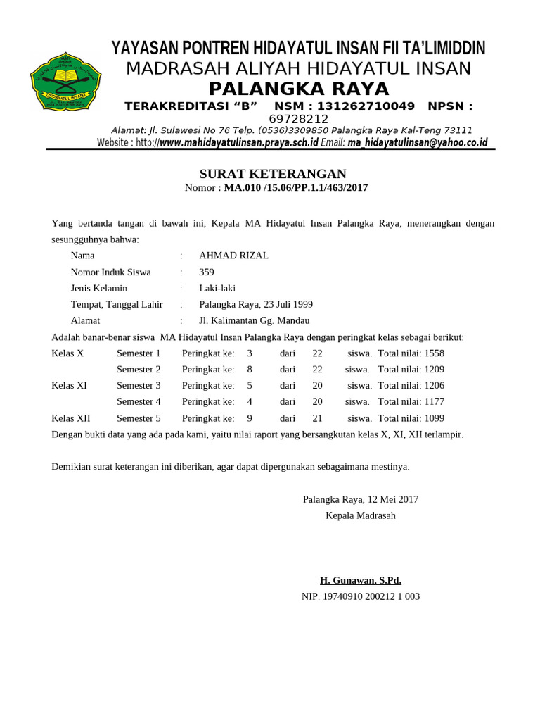 SURAT KETERANGAN Peringkat | PDF