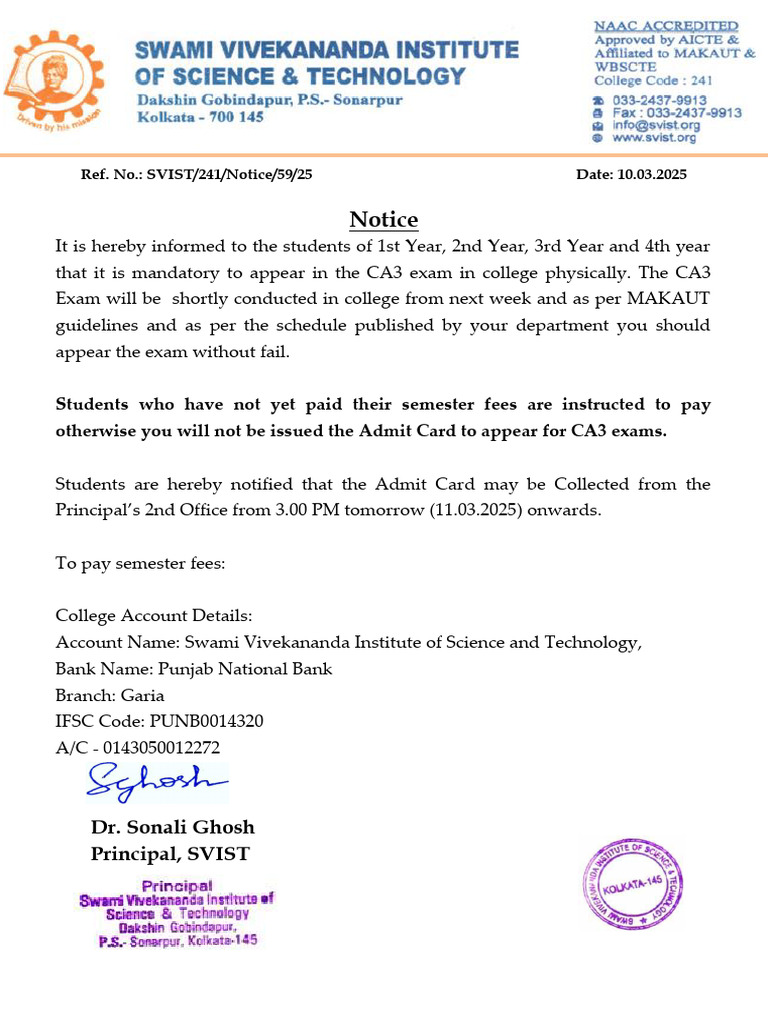 CA3 Exam Notice Even Sem 2025 | PDF