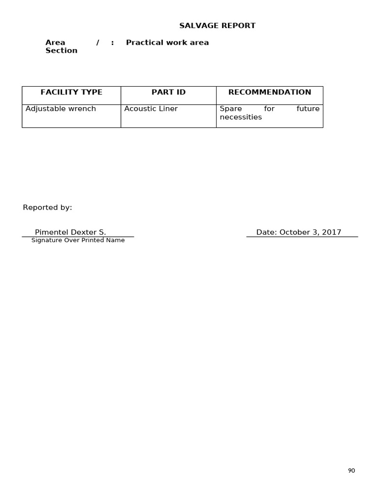 Salvage Report | PDF