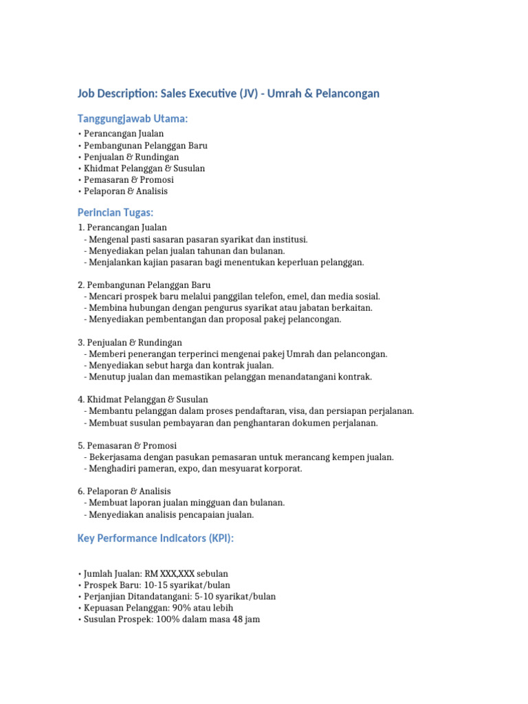 Job_Description Sales JV | PDF