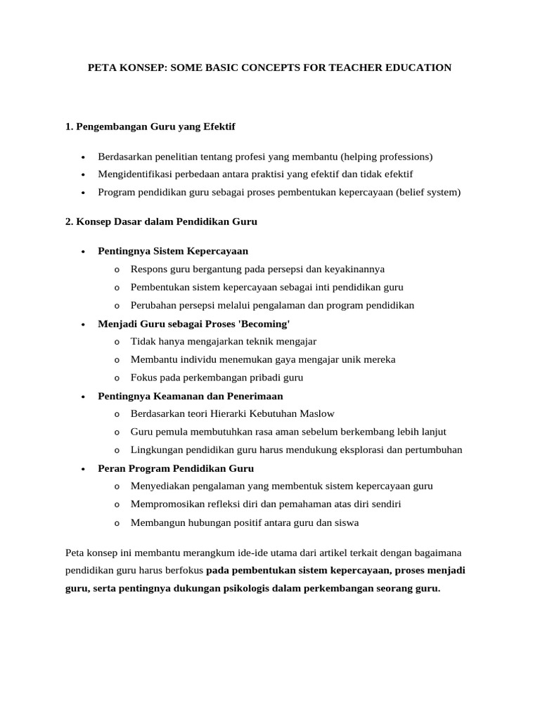 Peta Konsep - Basic Concept of Teacher Education | PDF