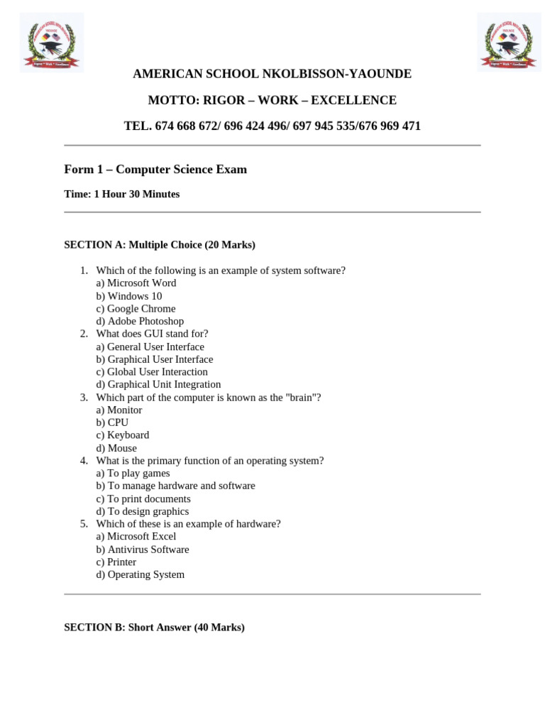 FORM 1 Computer Science | PDF