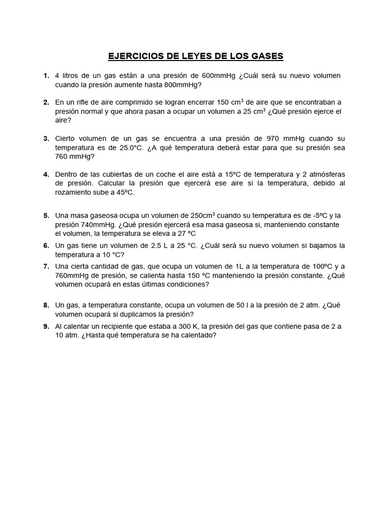 Ejercicios Resueltos Leyes de Los Gases | PDF