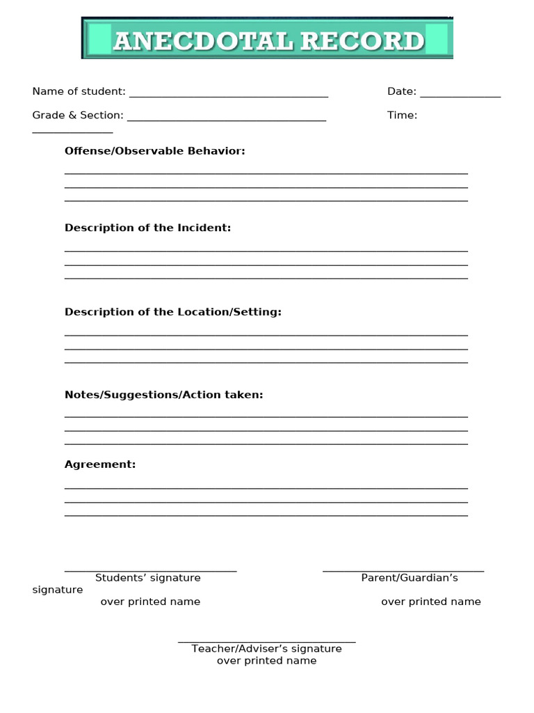 Anecdotal Record Template | PDF