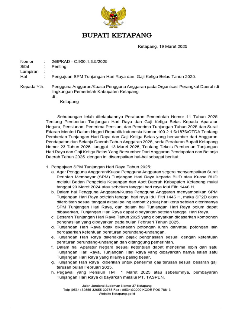 Surat Edaran THR Dan Gaji 13 Tahun 2025 Final | PDF