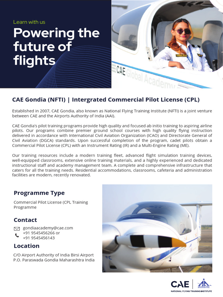 Commercial Pilot Training Program - NFTI, Gondia | PDF | Aviation