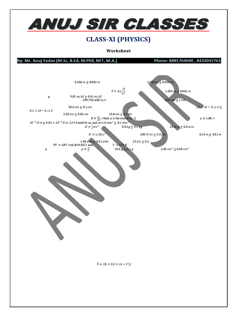 all chapter worksheet class 11 (1) | PDF | Rotation Around A Fixed Axis ...