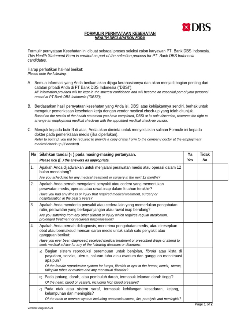 DBS - Health Declaration Form | PDF