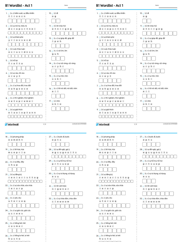 b1 Wordlist Act 1 Anagram | PDF