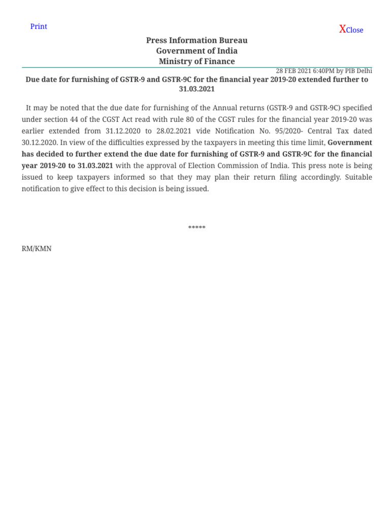 Due Date For Furnishing of GSTR-9 and GSTR-9C For The Financial Year ...