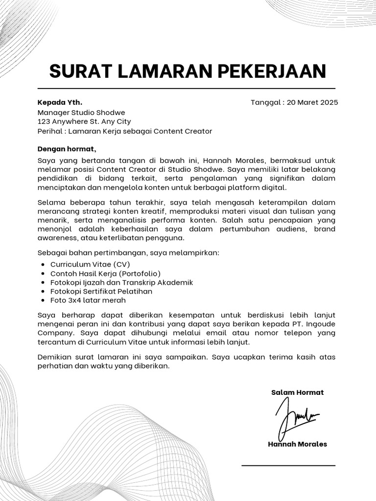 Hitam Dan Putih Simple Surat Lamaran Pekerjaan A4 (Kop Surat ...