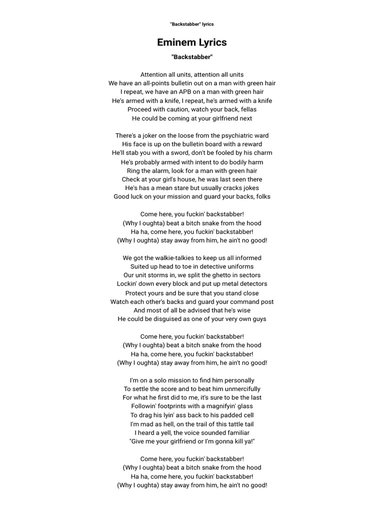 Eminem's "Backstabber" Lyrics Analysis | PDF