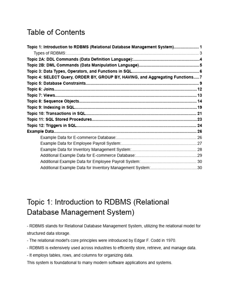 Comprehensive Guide to RDBMS Concepts | PDF | Relational Database | Database Index