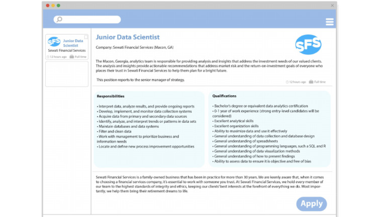 C3 Course Challenge Junior Data Scientist Job Description | PDF