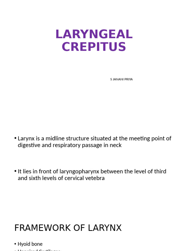 Laryngeal Crepitus: S Janani Priya | PDF
