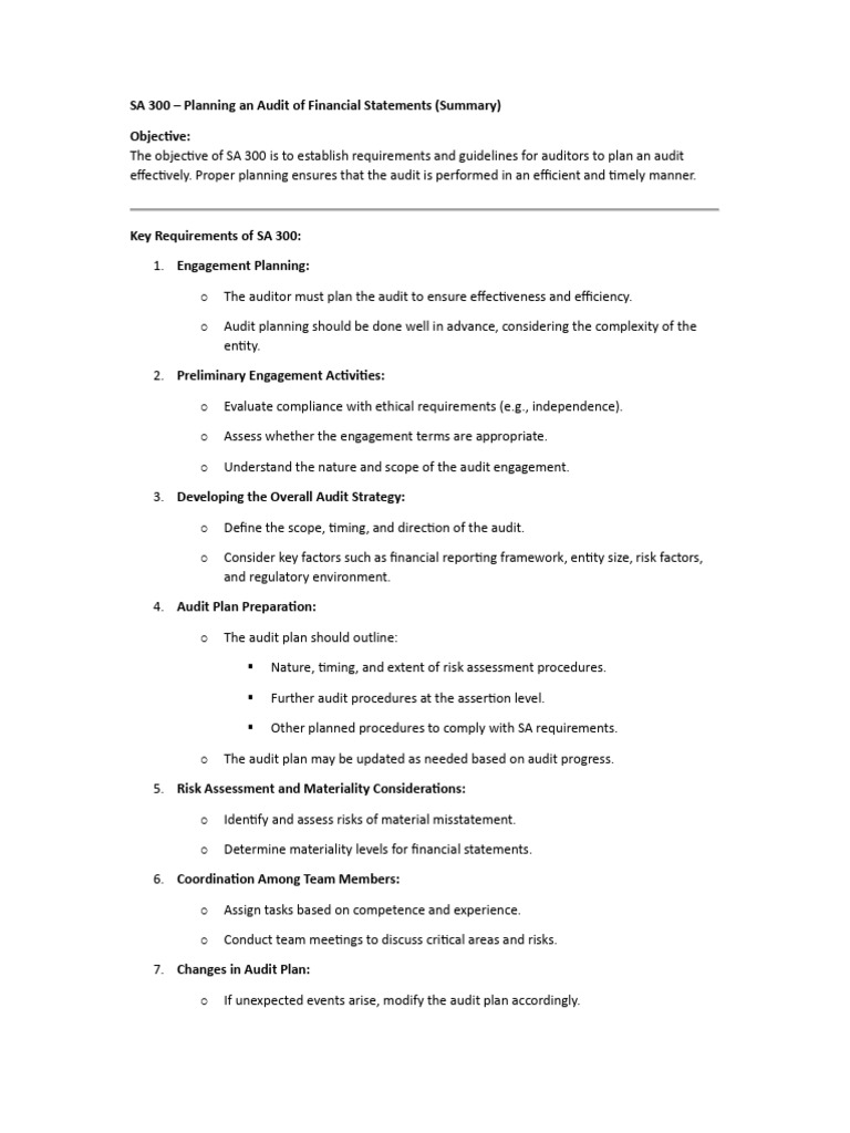 SA 300 Summary Audit | PDF