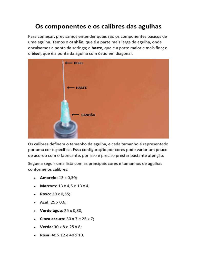37 - Os Componentes e Os Calibres Das Agulhas | PDF | Seringa | Obesidade