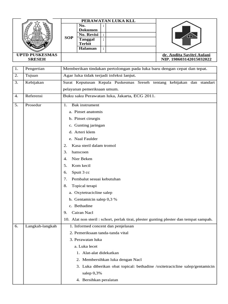 Sop Penatalaksanaan Pasien KLL | PDF