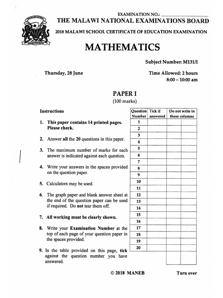 2018 Maths P1 Pdf