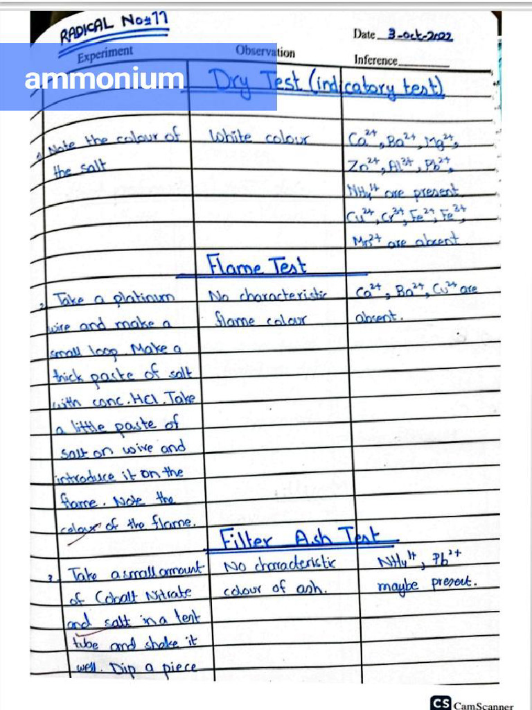 Ammonium Cation.salt Analysis.pba 2nd Year | PDF