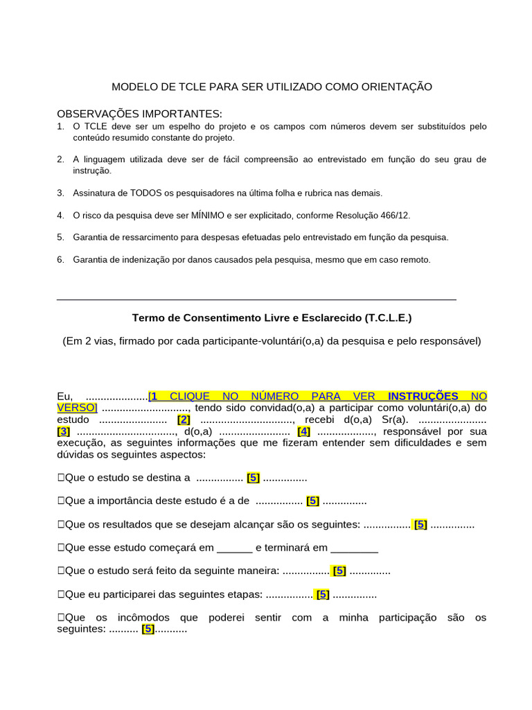 Modelo de Tcle para Ser Utilizado Como Orientação | PDF | Consentimento ...