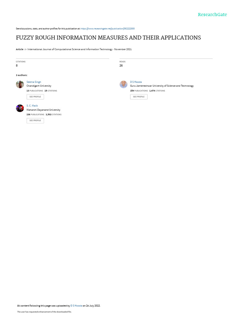 Fuzzy Rough Information Measures and Applications | PDF | Trigonometric Functions | Fuzzy Logic