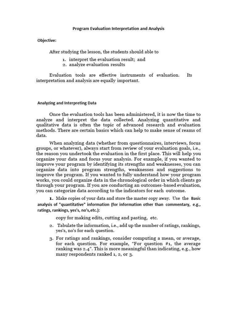 Program Evaluation Interpretation and Analysis | PDF | Evaluation | Data