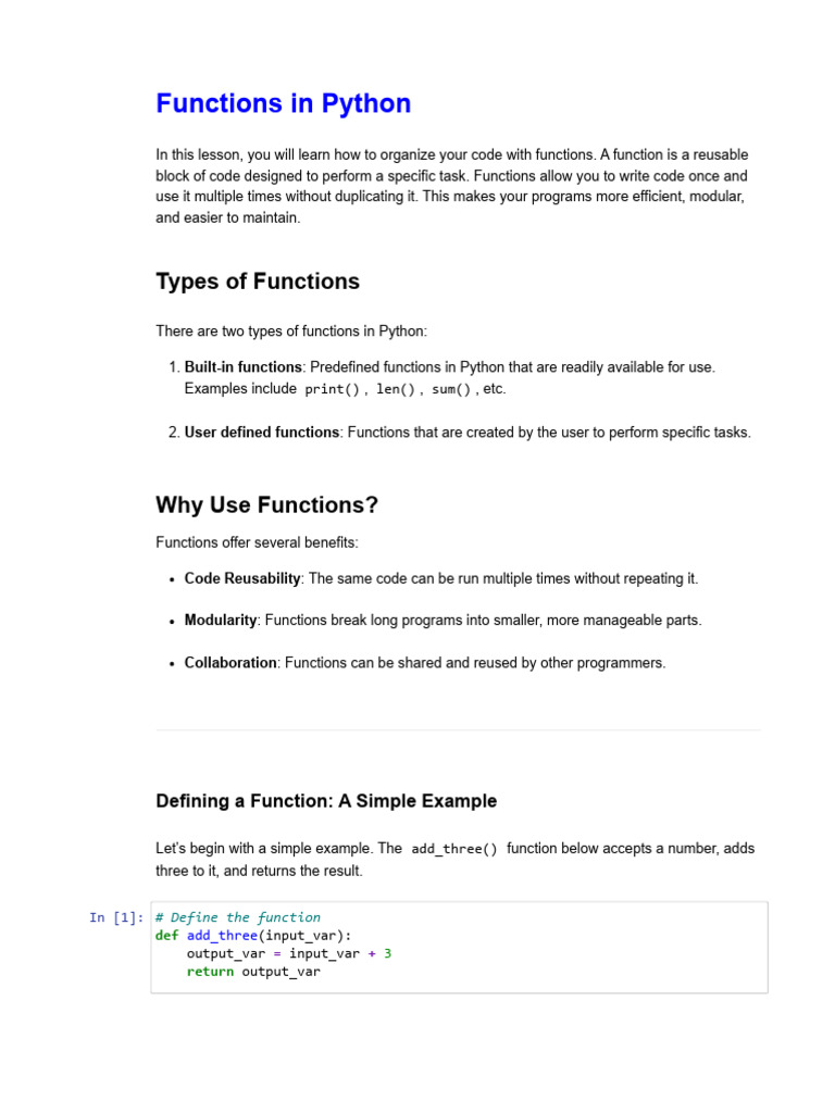 Python Functions: Definition & Usage | PDF | Parameter (Computer ...