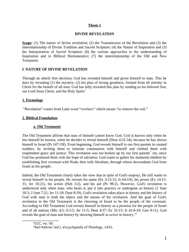 Thesis 1 - Divine Revelation | PDF | Revelation | Bible