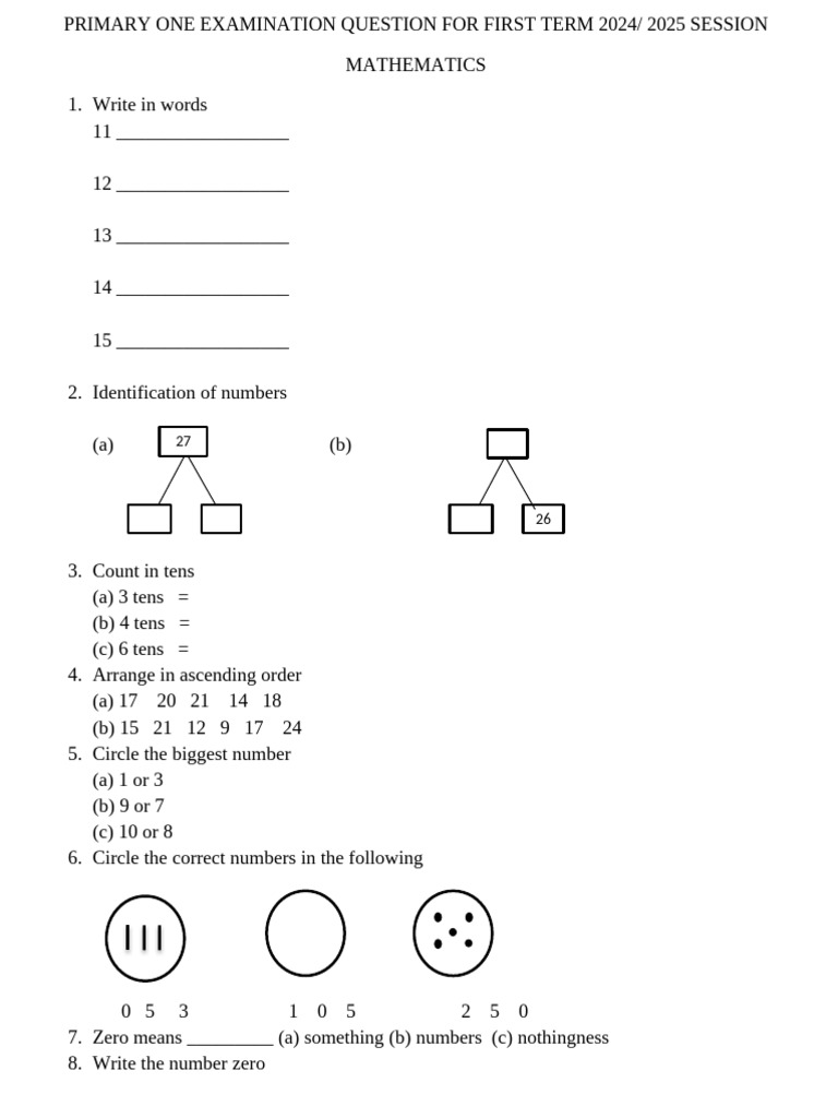 Primary One Examination Question for First Term 2024 (Autosaved) | PDF ...