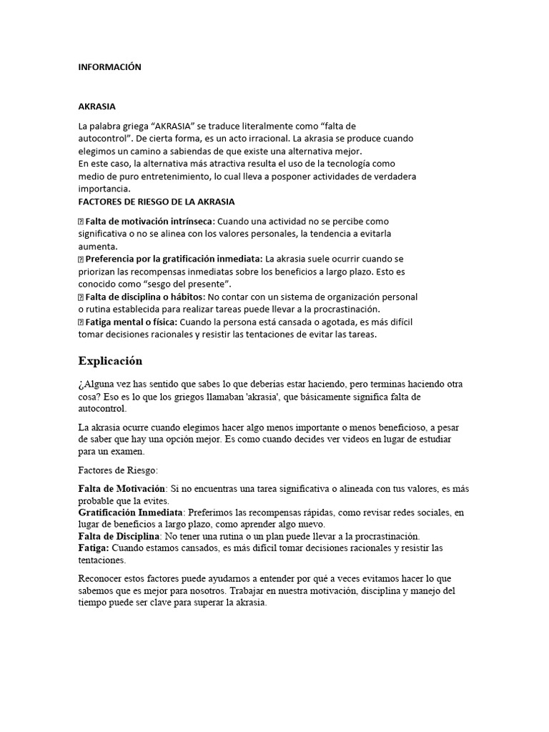 INFORMACIÓN AKRASIA | PDF