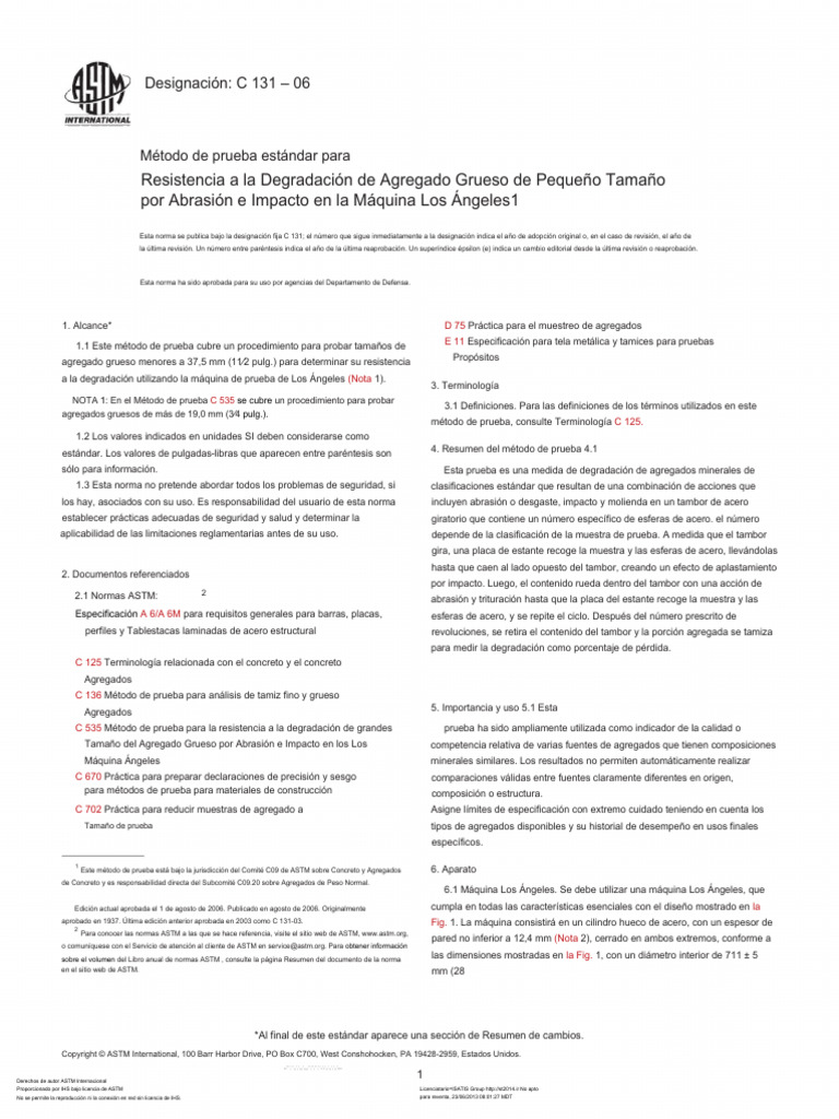 01.-Astm C131 - Desgaste Por Abracion Del Material | PDF | Acero | Hormigón