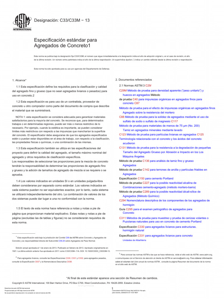 Astm c33. - Modulo de Finura | PDF | Hormigón | Cemento