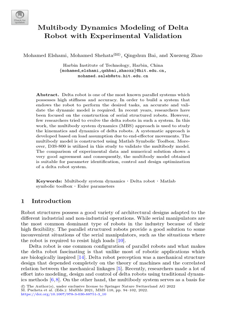 Multibody Dynamics Modeling of Delta Robot With Experimental Validation | PDF | Coordinate ...