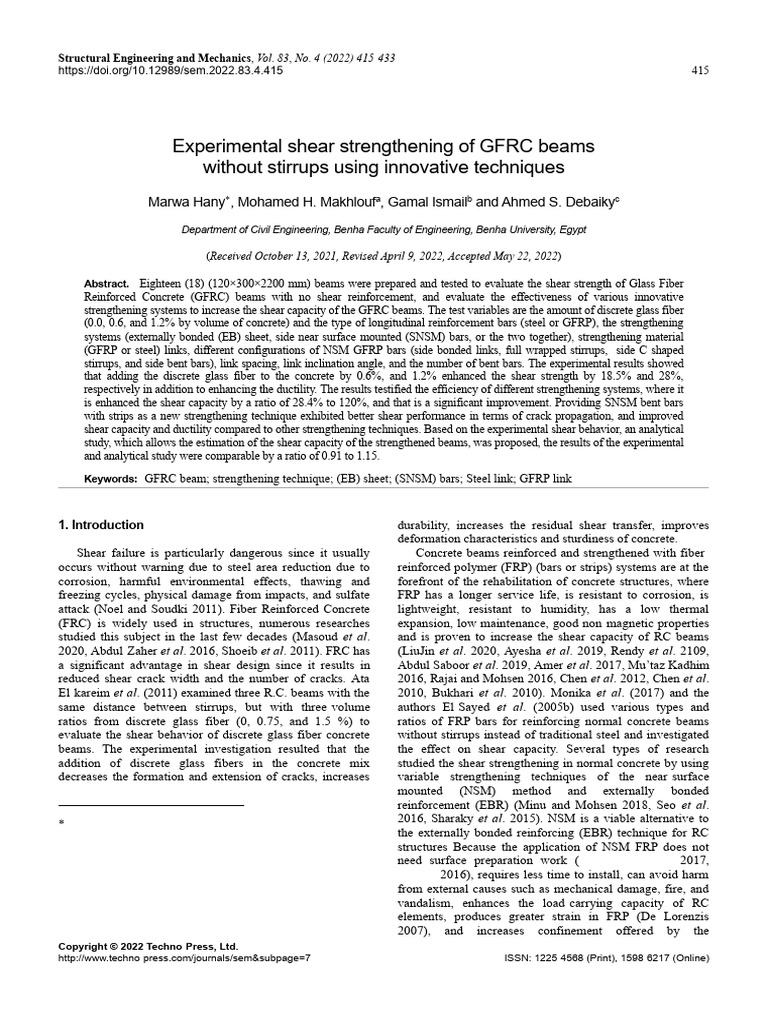 Shear Strengthening of GFRC Beams | PDF | Strength Of Materials | Beam ...