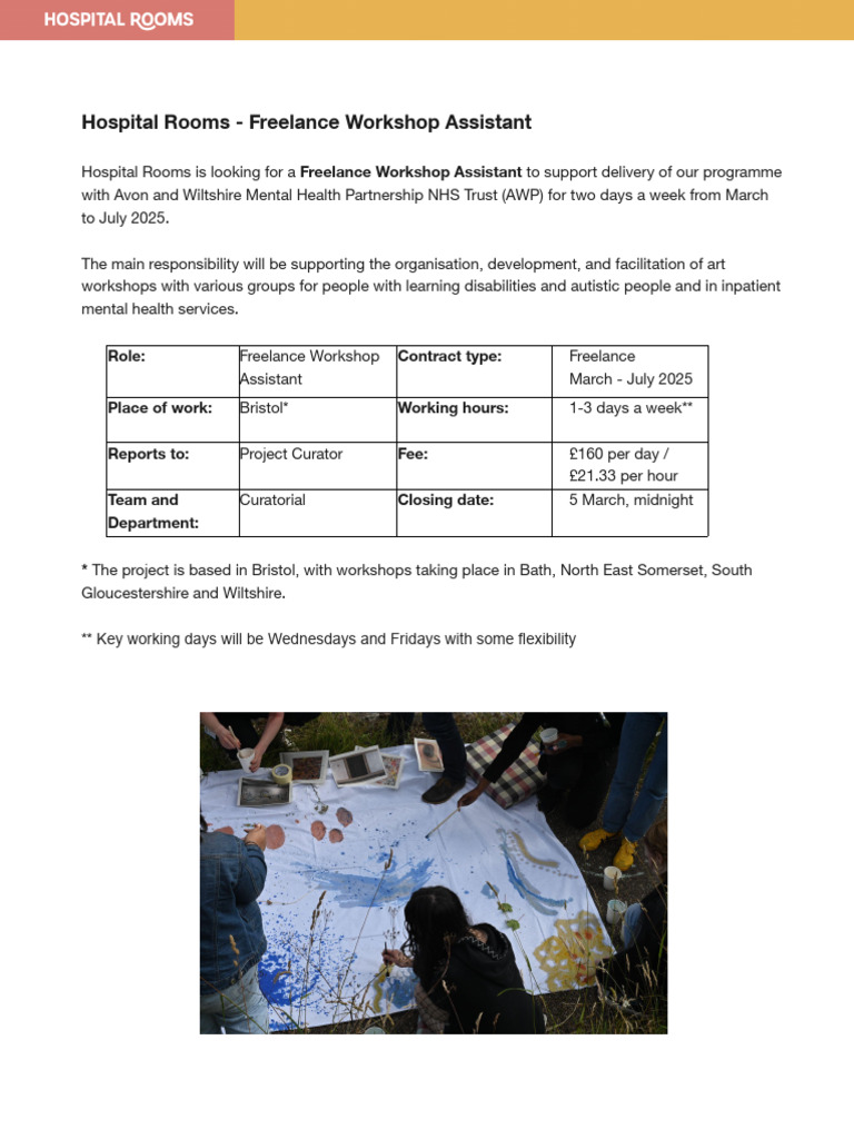 Job Advert Freelance Workshop Assistant Bristol | PDF