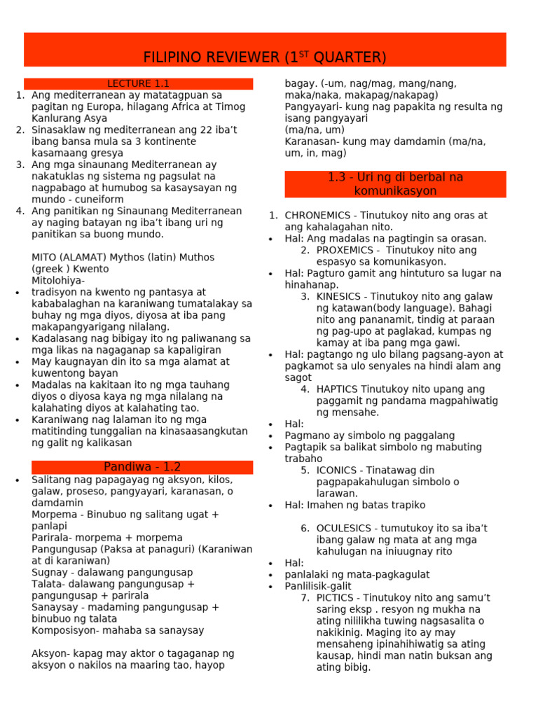 Filipino Reviewer 1 | PDF